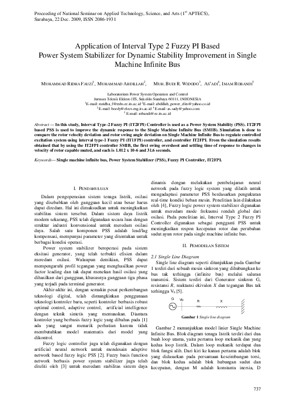 (PDF) Application of Interval Type 2 Fuzzy PI Based Power System Stabilizer for Dynamic ...