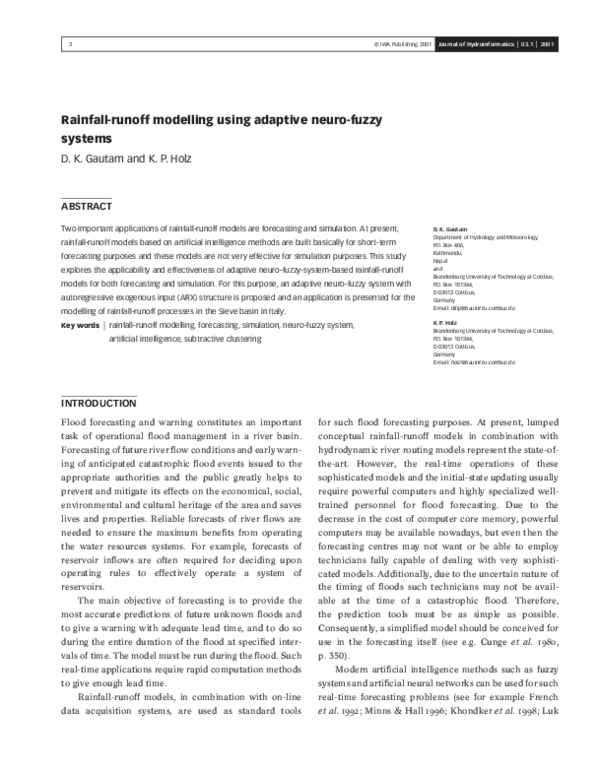 Pdf Rainfall Runoff Modelling Using Adaptive Neuro Fuzzy Systems