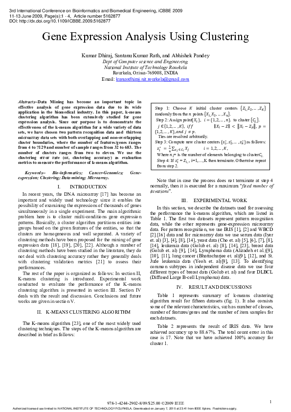Pdf Gene Expression Analysis Using Clustering 