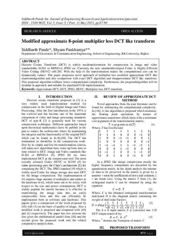 Pdf Modified Approximate Multiplier Less 8 Point Dct Like Transform