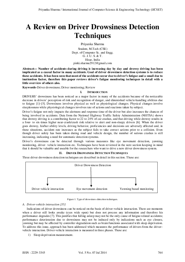 (PDF) A Review on Driver Drowsiness Detection Techniques