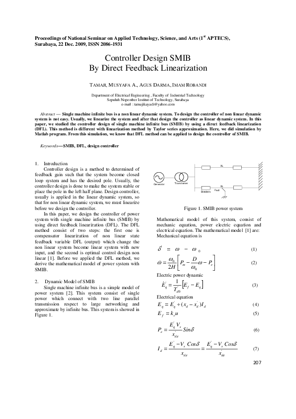 Controller Design Smib By Direct Feedback Linearization