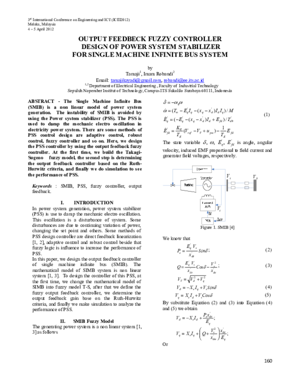 OUTPUT FEEDBECK FUZZY CONTROLLER DESIGN OF POWER SYSTEM STABILIZER FOR SINGLE MACHINE INFINITE ...