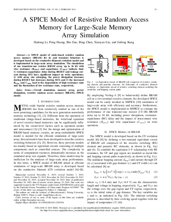 Pdf A Spice Model Of Resistive Random Access Memory For Large Scale