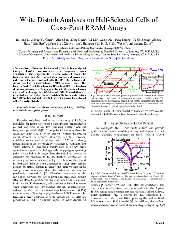 Pdf Write Disturb Analyses On Half Selected Cells Of Cross Point Rram