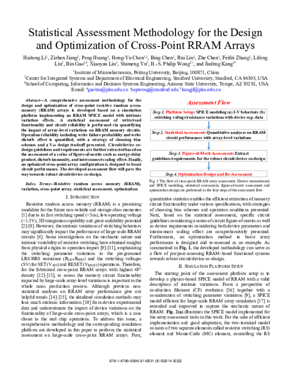 Pdf Statistical Assessment Methodology For The Design And Optimization Of Cross Point Rram Arrays