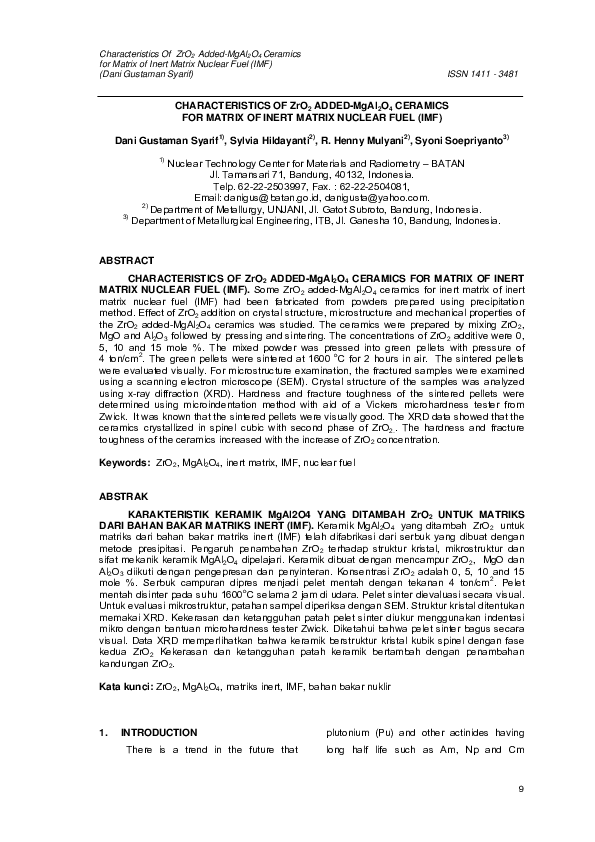 (PDF) CHARACTERISTICS OF ZrO2 ADDED-MgAl2O4 CERAMICS FOR MATRIX OF ...
