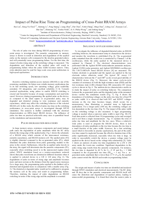 (PDF) Impact of pulse rise time on programming of cross-point RRAM arrays