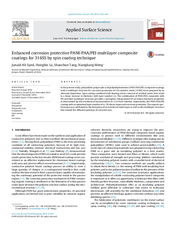 (PDF) Enhanced corrosion protective PANI-PAA/PEI multilayer composite ...