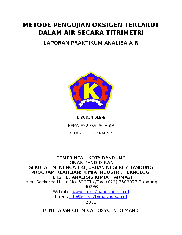 (DOC) Metode Pengujian COD Dalam Air