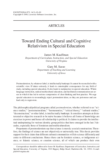 (PDF) Toward Ending Cultural and Cognitive Relativism in Special Education