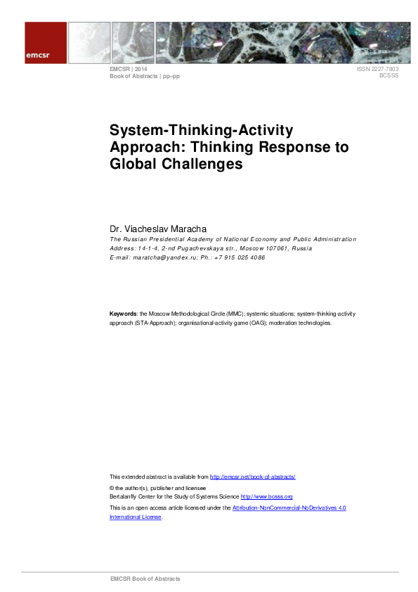 (PDF) System-Thinking-Activity Approach: Thinking Response to Global ...