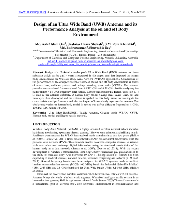 Design of an Ultra Wide Band (UWB) Antenna and its Performance Analysis ...