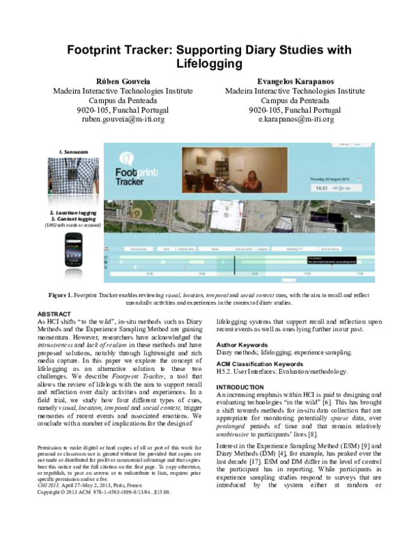 (PDF) Footprint Tracker: Enhancing Diary Studies via Lifelogging