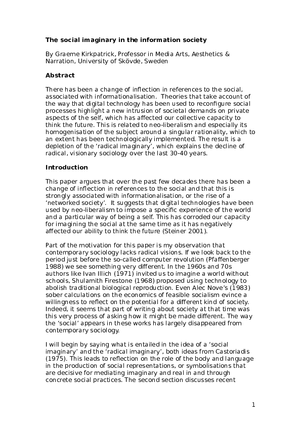 (DOC) The Social Imaginary in the Information Society