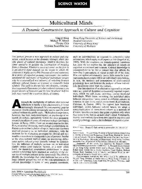 (PDF) Multicultural minds: A dynamic constructivist approach to culture ...