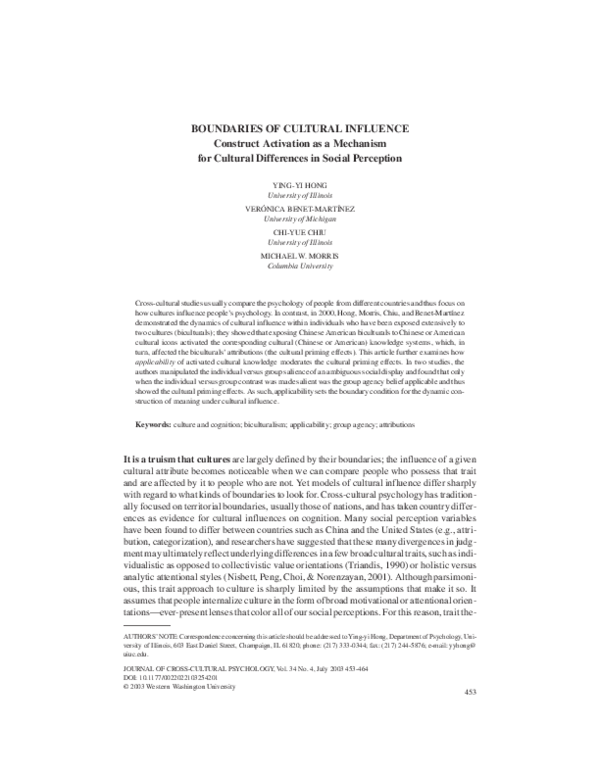 (PDF) Boundaries of Cultural Influence Construct Activation as a ...