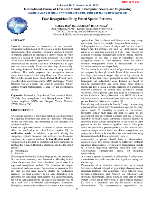 Pdf Face Recognition Using Fused Spatial Patterns