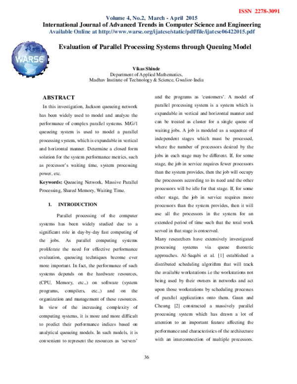 Pdf Evaluation Of Parallel Processing Systems Through Queuing Model