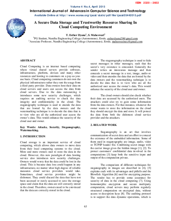 (PDF) A Secure Data Storage and Trustworthy Resource Sharing In Cloud ...