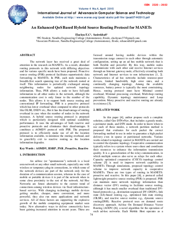 Pdf Hybrid Qos Source Routing For Manets