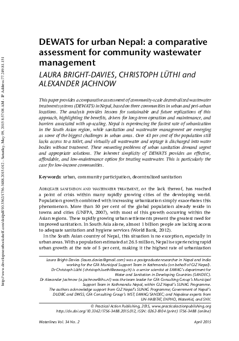 (PDF) DEWATS for urban Nepal: a comparative assessment for community ...