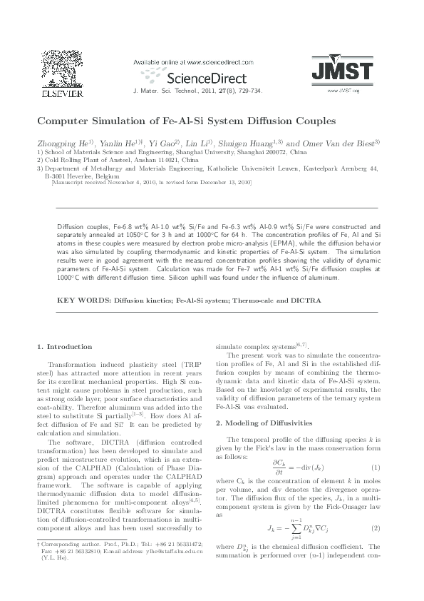 (PDF) Computer Simulation of Fe-Al-Si System Diffusion Couples