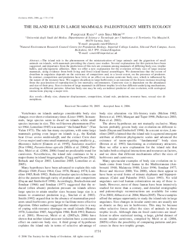 (PDF) The island rule in large mammals: paleontology meets ecology