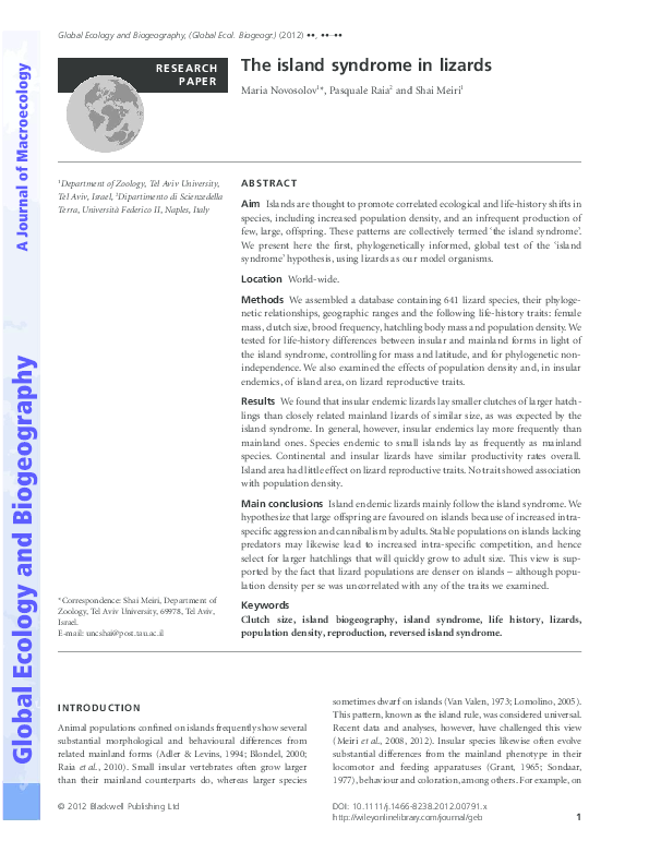(PDF) The island syndrome in lizards
