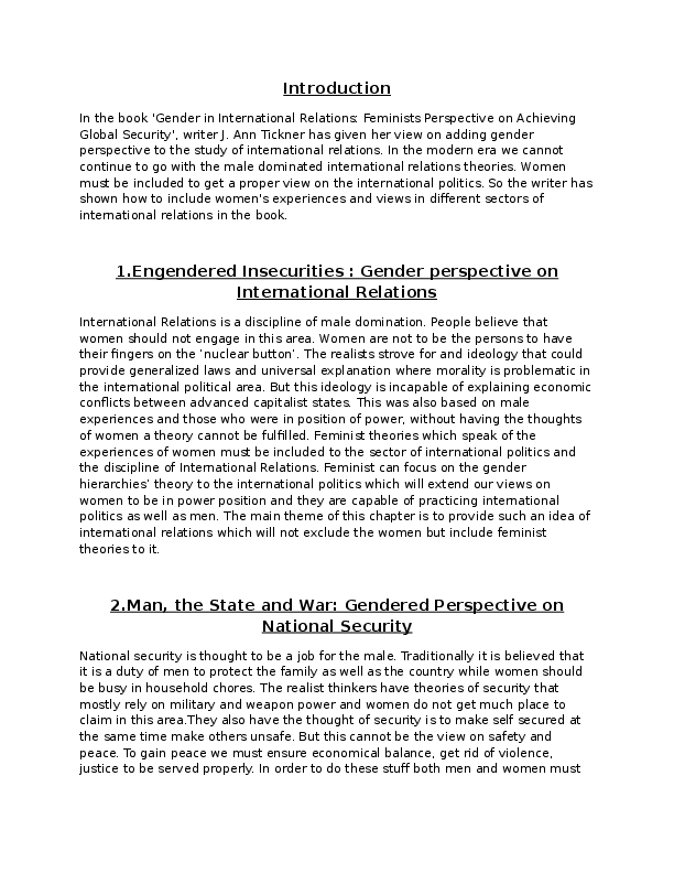 (DOC) Book review of "Gender in International Relations: Feminist ...