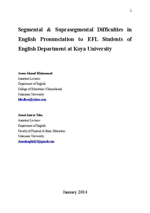 (DOC) Segmental & Suprasegmental Difficulties in English Pronunciation ...