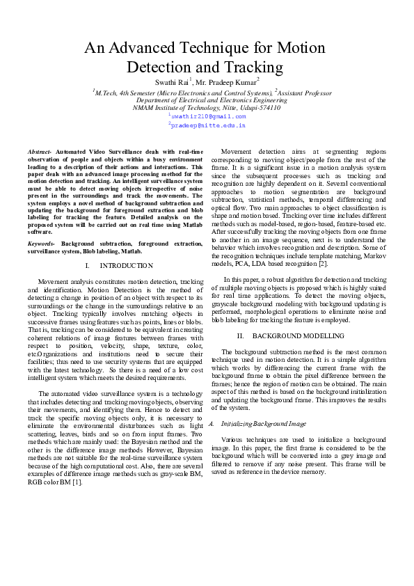 Doc An Advanced Technique For Motion Detection And Tracking
