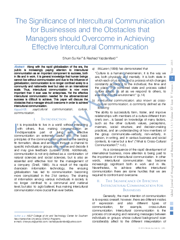(PDF) The Significance of Intercultural Communication for Businesses ...