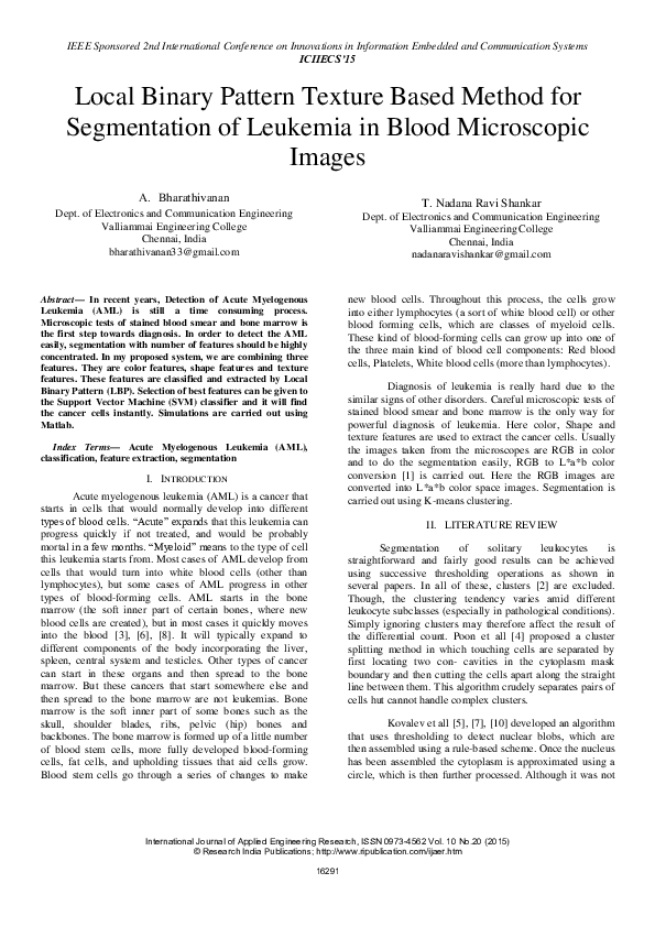 (PDF) Local Binary Pattern Texture Based Method for Segmentation of Leukemia in Blood ...