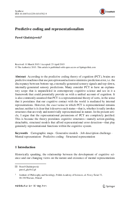 (PDF) Predictive coding and representationalism (PDF) Predictive coding and representationalism