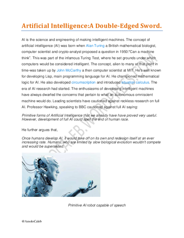 (PDF) ARTIFICIAL INTELLIGENCE-A DOUBLE EDGED SWORD
