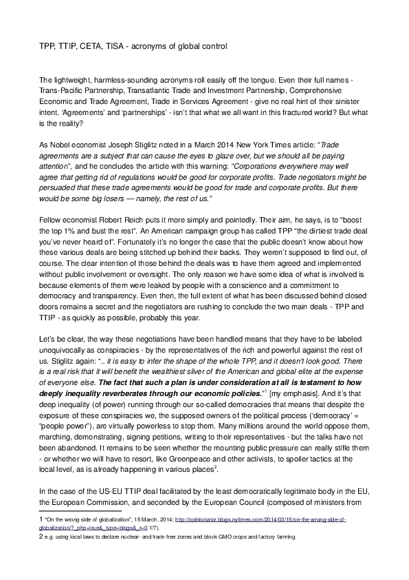(DOC) TPP, TTIP, CETA, TISA - Acronyms of Empire