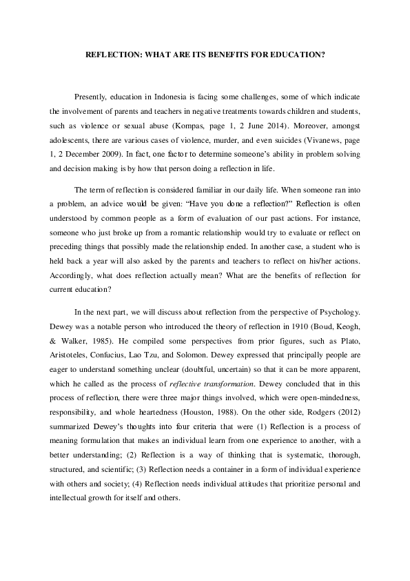 (PDF) REFLECTION: WHAT ARE ITS BENEFITS FOR EDUCATION?