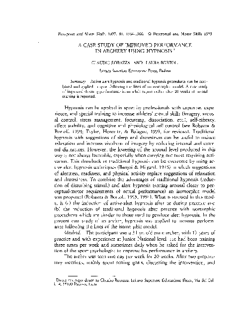 A case study of improved performance in archery using hypnosis