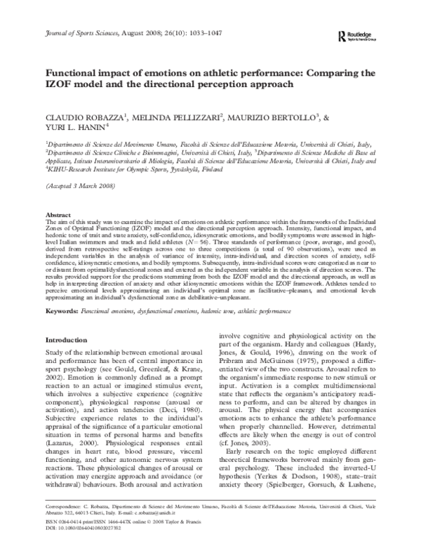 Functional impact of emotions on athletic performance: Comparing the ...