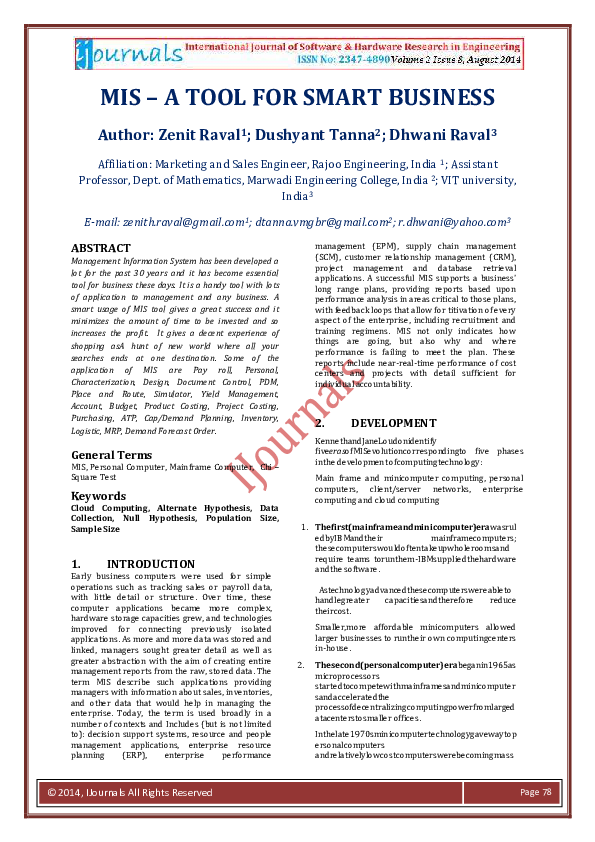(PDF) MIS – A TOOL FOR SMART BUSINESS