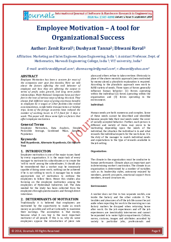 (PDF) Employee Motivation – A tool for Organizational Success