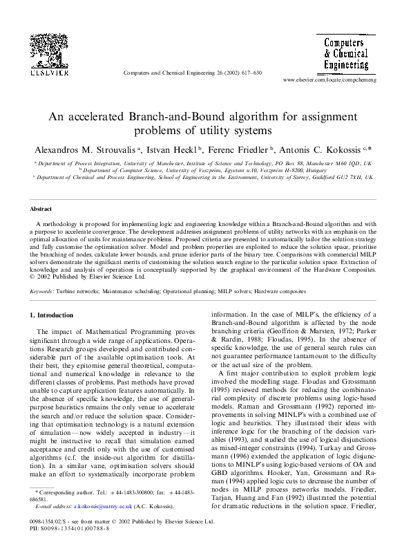 Pdf An Accelerated Branch And Bound Algorithm For Assignment Problems Of Utility Systems