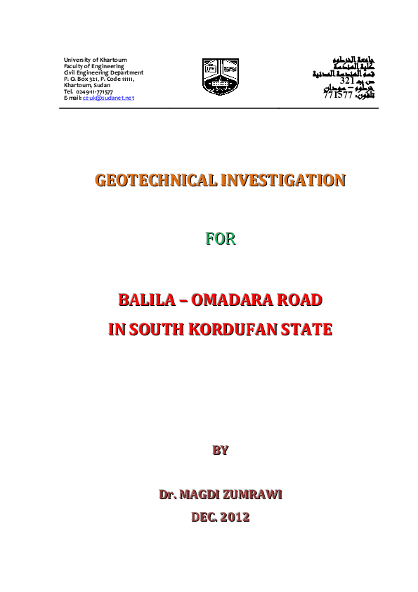 (PDF) Geotechnical Investigation for Balila - Omadara Road in South ...