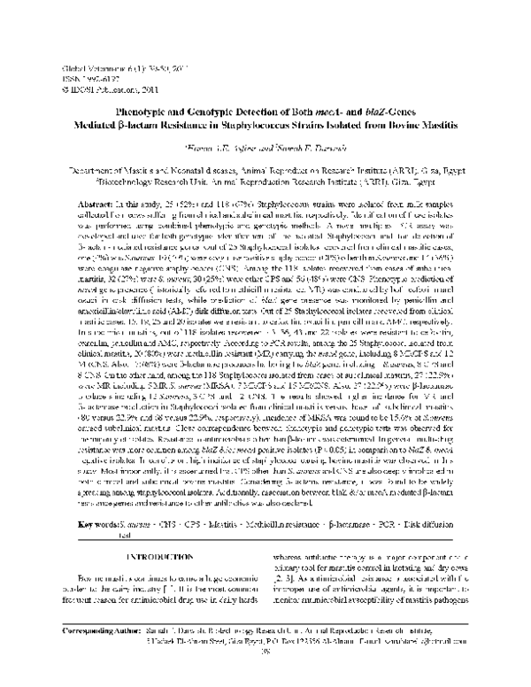 Pdf Phenotypic And Genotypic Detection Of Both Meca And Blaz Genes Mediated β Lactam