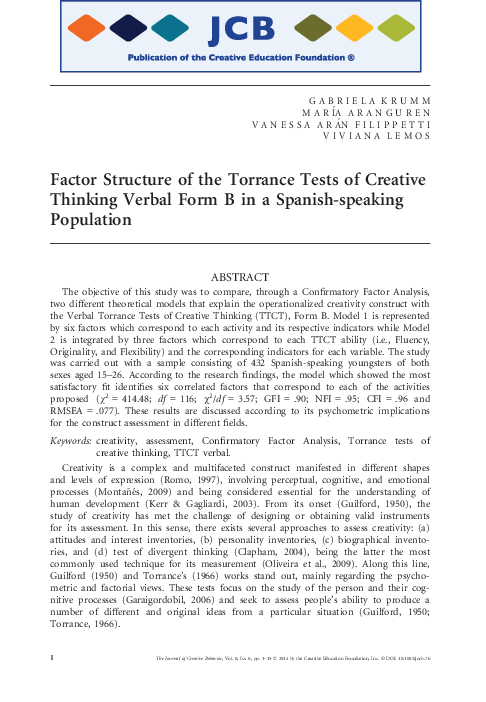 (PDF) Factor Structure of the Torrance Tests of Creative Thinking ...