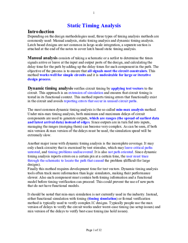 Pdf Static Timing Analysis