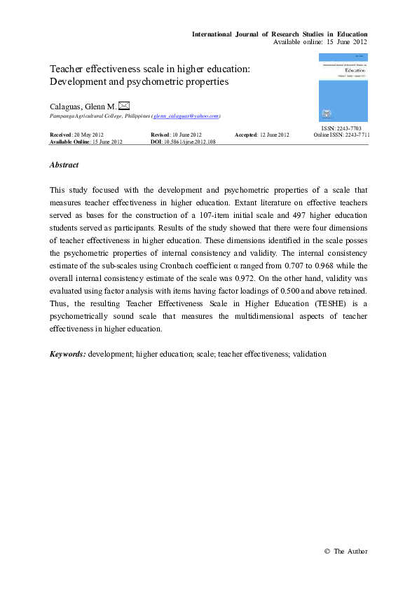 (PDF) Teacher Effectiveness Scale in Higher Education: Development and ...