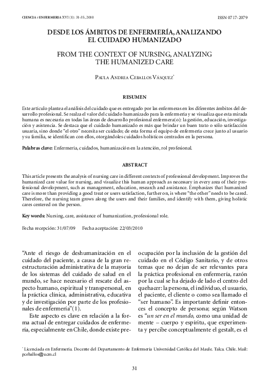 (PDF) FROM THE CONTEXT OF NURSING, ANALYZING THE HUMANIZED CARE