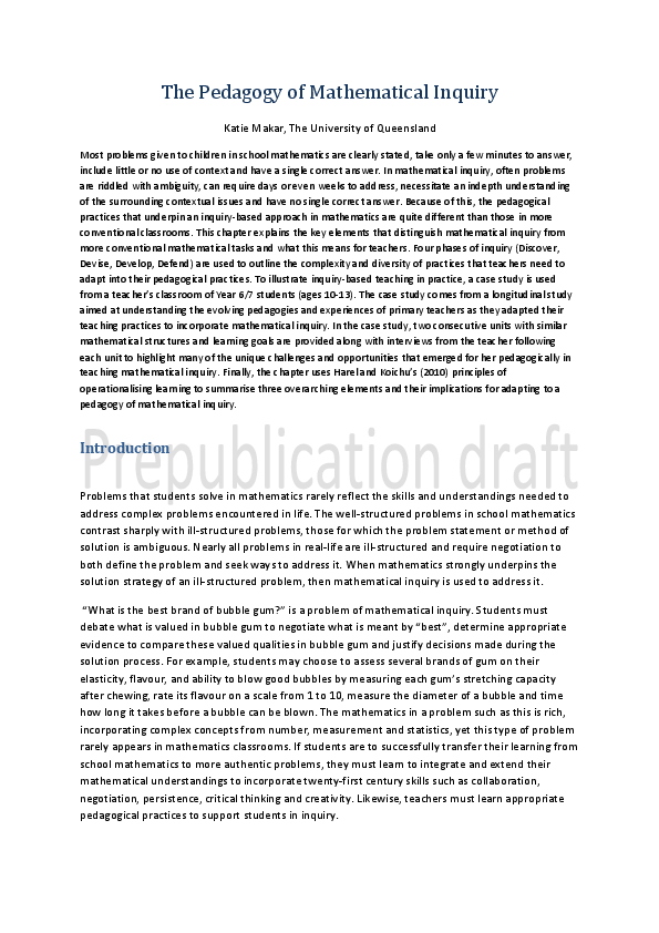 (PDF) The pedagogy of mathematical inquiry